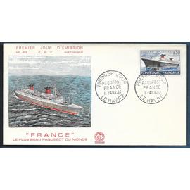 France enveloppe fdc premier jour timbre n° 1325 paquebot france / le havre 11 janvier 1962 ...